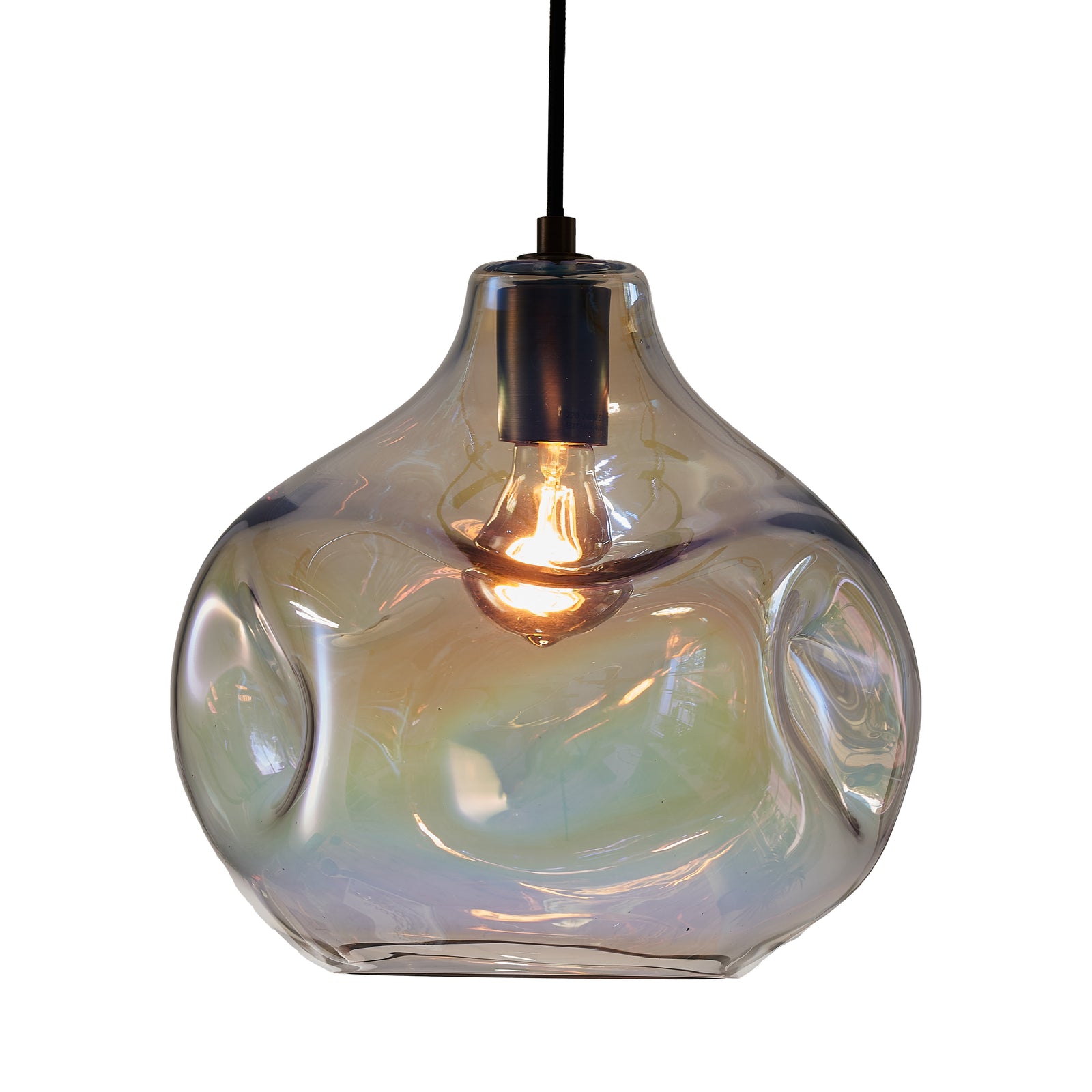 Parison Glass Pendant Light | Handblown Amber & Petrol Pendant